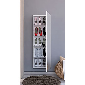 Tuhome Leto Mirror Door Wall Mounted Shoe Rack, 10-Pair Capacity, Light Grey