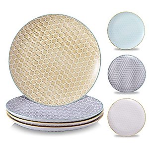 Peacehome Ceramic Dinner Plates Set: Set of 4 Round Stackable Porcelain Dinner Dessert Plates Set - Microwave, Oven, and Dishwasher Safe - Assorted Colors(10.5 inch)