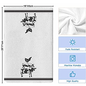 VDLBT Farmhouse Kitchen Towels Stacked Farm Animals Dish Towels Dishcloth Fingertip Hand Bath Towel Black Stripes Soft Tea Towel Set of 2