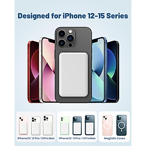 Yiisonger Wireless Power Bank, Slim 10000mAh Magnetic Portable Charger 22.5W PD Fast Charging, Mini Mag-Safe Battery Pack QC3.0 LED Display USB-C Compatible with iPhone 15&14&13&12 Series(White)