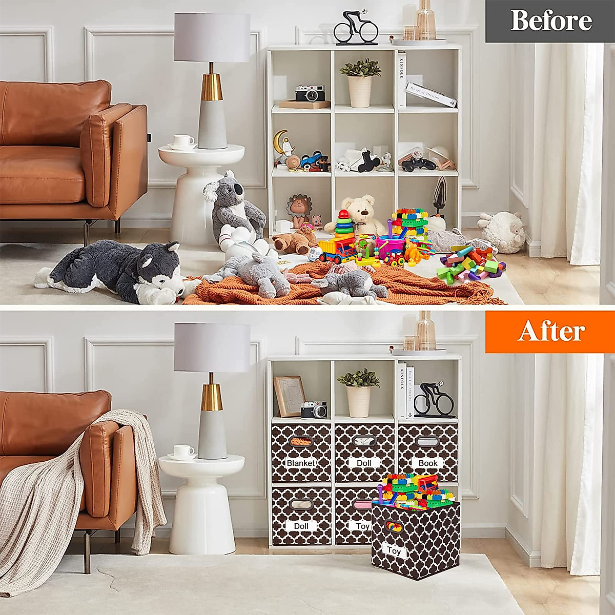 homyfort 11 Inch Cube Storage Organizer Bins-Foldable Fabric storage Cubes Bin Container Box with 2 Plastic Handles for Boys,Girls,Nusery,Clothes,Pantry Closet,Shelf,Kids Room Set of 6 (Deep Coffee)