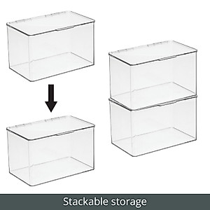 mDesign Plastic Bathroom Stackable Storage Box with Attached Hinged Lid - Holds Soap, Body Wash, Shampoo, Lotion, Conditioner, Hand Towels, Hair Accessories, Ligne Collection - 2 Pack - Clear