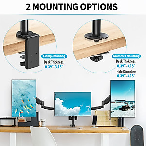 MOUNTUP Triple Monitor Stand Mount& Freestanding Dual Monitor Desk Mount- 3 Monitor Desk Mount for Computer Screens Up to 27 inch, Triple Monitor Arm with Gas Spring, Each Arm Holds Up to 17.6 lbs