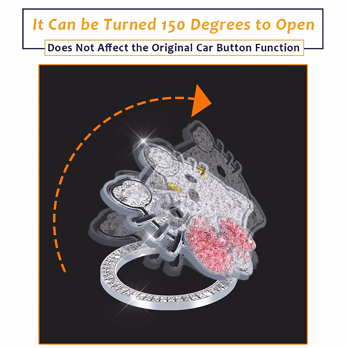 YOLRIND Car Push Start Button Cover, Cute Cat Bling Car Accessories for Women Engine Push to Start Button Cover Interior Accessories Decor (Pink)