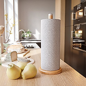 Home Intuition Rustic Bamboo Wood Counter Top Slim Paper Towel Holder Stand Dispenser