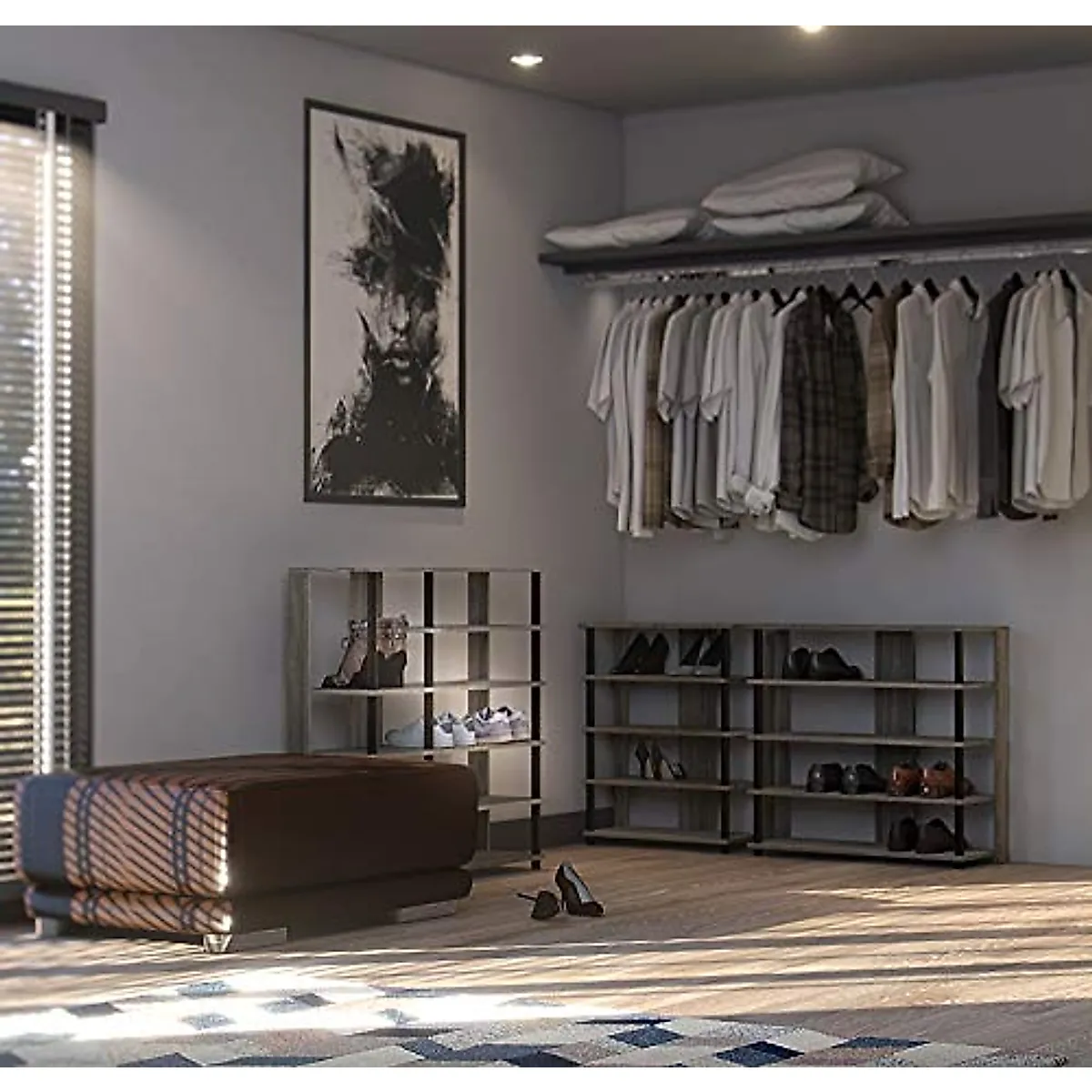 Furinno Turn-N-Tube 5 Tier Wide Shoe Rack, French Oak Grey/Black