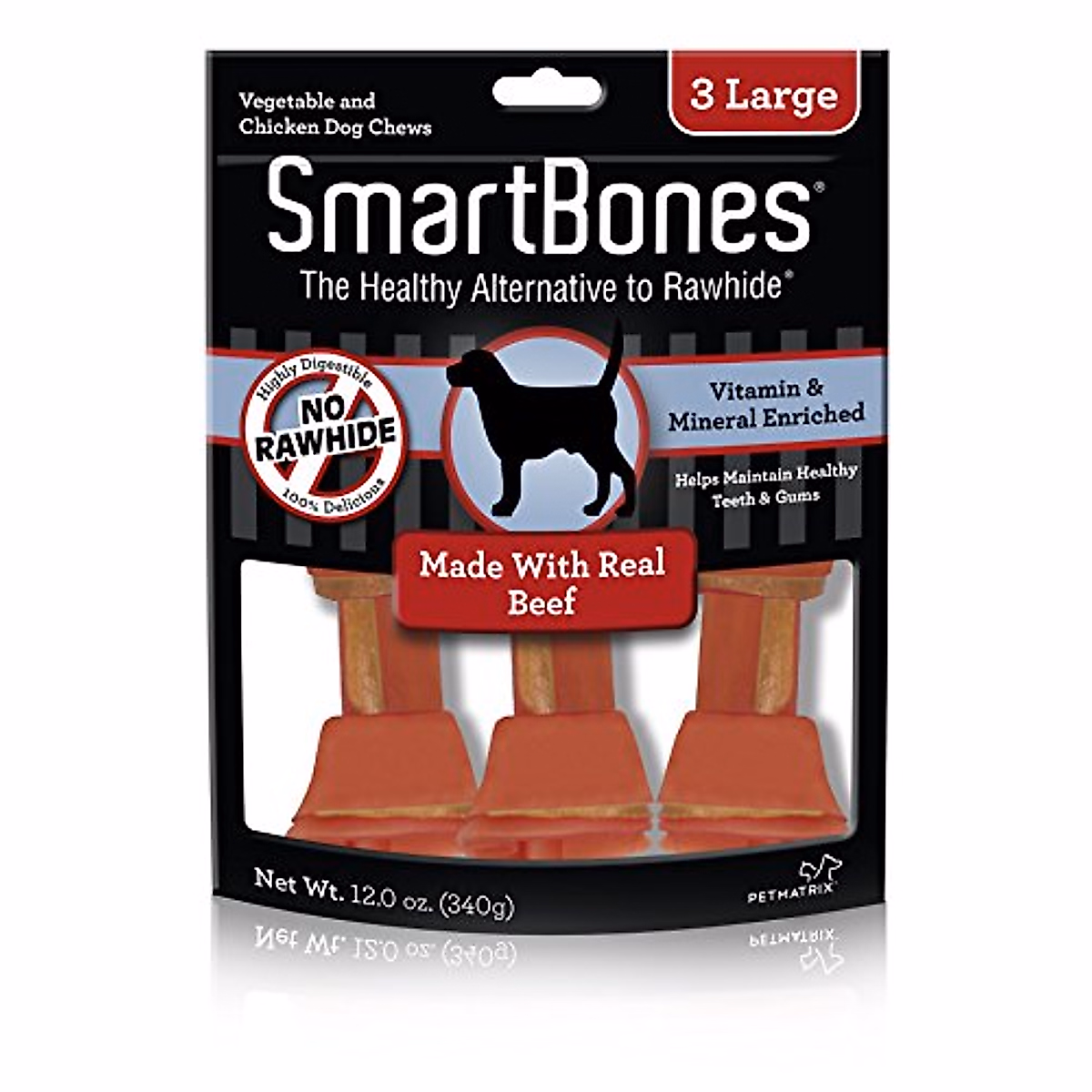 SmartBones Dog Chews, Rawhide-Free Dog Bones Made With Real Meat and Vegetables, 3 Count Large