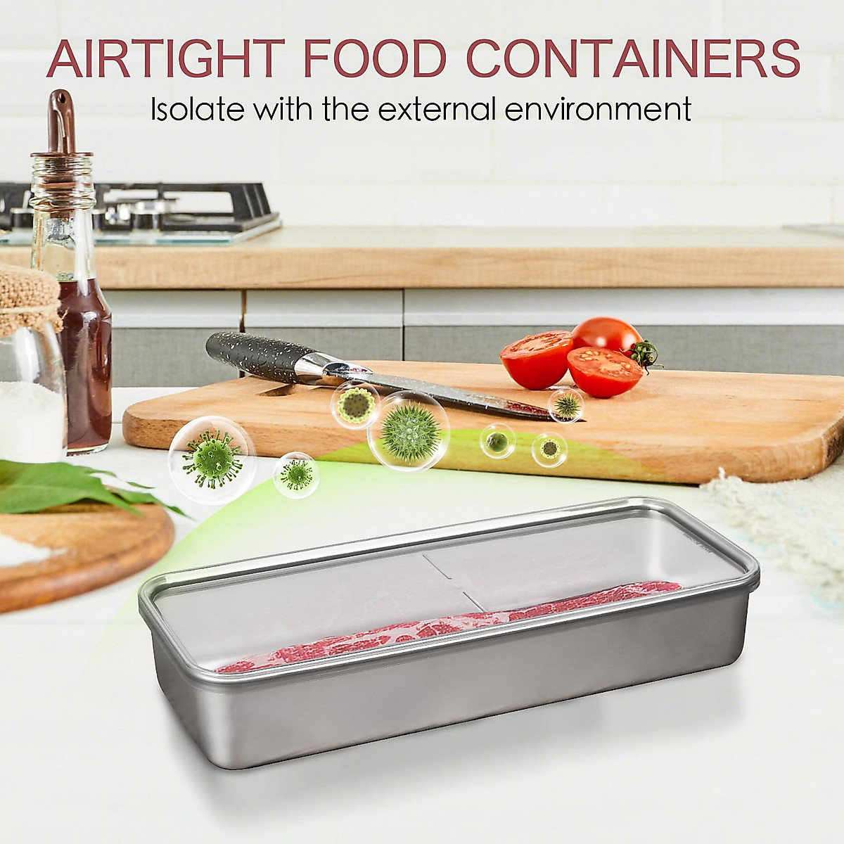 Maxracy Food Storage Container, 304 Stainless Steel Bacon Container for Refrigerator, Deli Meat Keeper Fridge Storage (1PCS Bacon Container- 34 FL OZ)