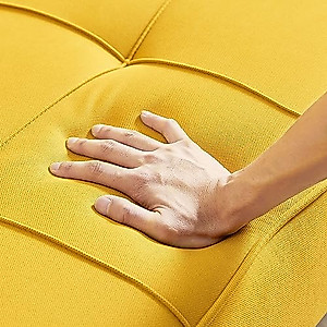 Anwickhomk 72" Convertible Folding Sofa Bed Futon,Modern Linen Fabric Sleeper Loveseat with 2 Pillows & Solid Wood Legs,Small Couch Bed Recliner Sofa for Living Room Apartment Office (Yellow-New)