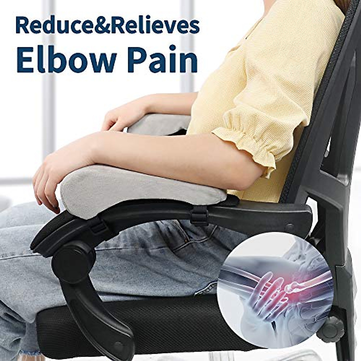 bokemar Memory Foam Arm Rest Office Chair Armrest Pads and Elevated Sloped Armrest - Universal Cushion Covers for Armrest and Elbow Relief (2 Pad Set) Gray