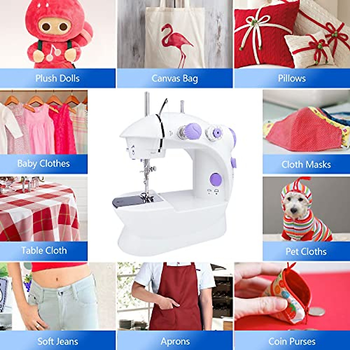 Mini Sewing Machine for Beginners-Maquina de Coser, Easy Automatic Sewing Machine with Extension Table, Household Electric Portable Sewing Tool with Sewing Kit, Small, for All Age, Kids or Adults
