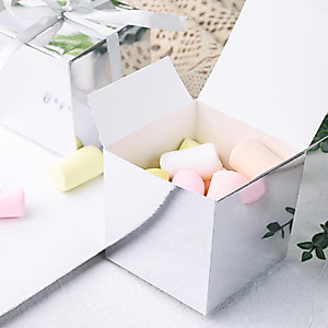 VGOODALL 50PCS Party Favor Boxes, Small Gift Boxes Mini Gift Boxes with Ribbons 3 x 3 x 3 inches Tiny Cardboard Boxes Treat Boxes for Wedding Birthday Party Silver