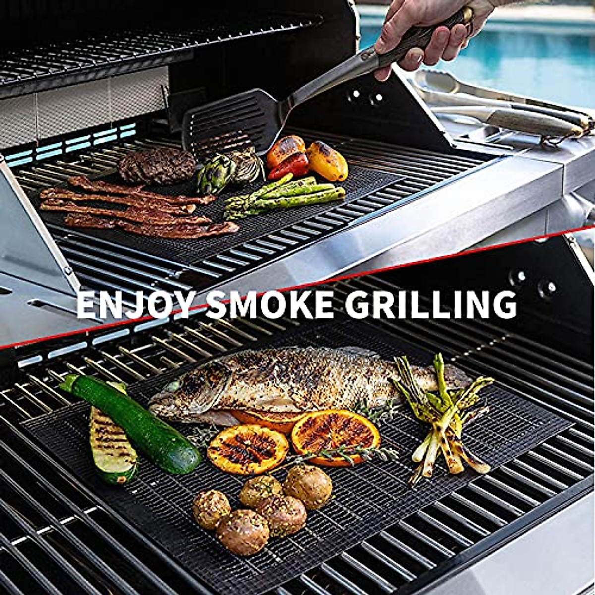 Grill Mesh Mat Set of 3 - Heavy Duty BBQ Non-stick Cooking Sheet Liners Reusable Teflon Barbecue Grilling Net for Outdoor Smoker, Pellet, Gas, Charcoal Grills - 11.8x13.8