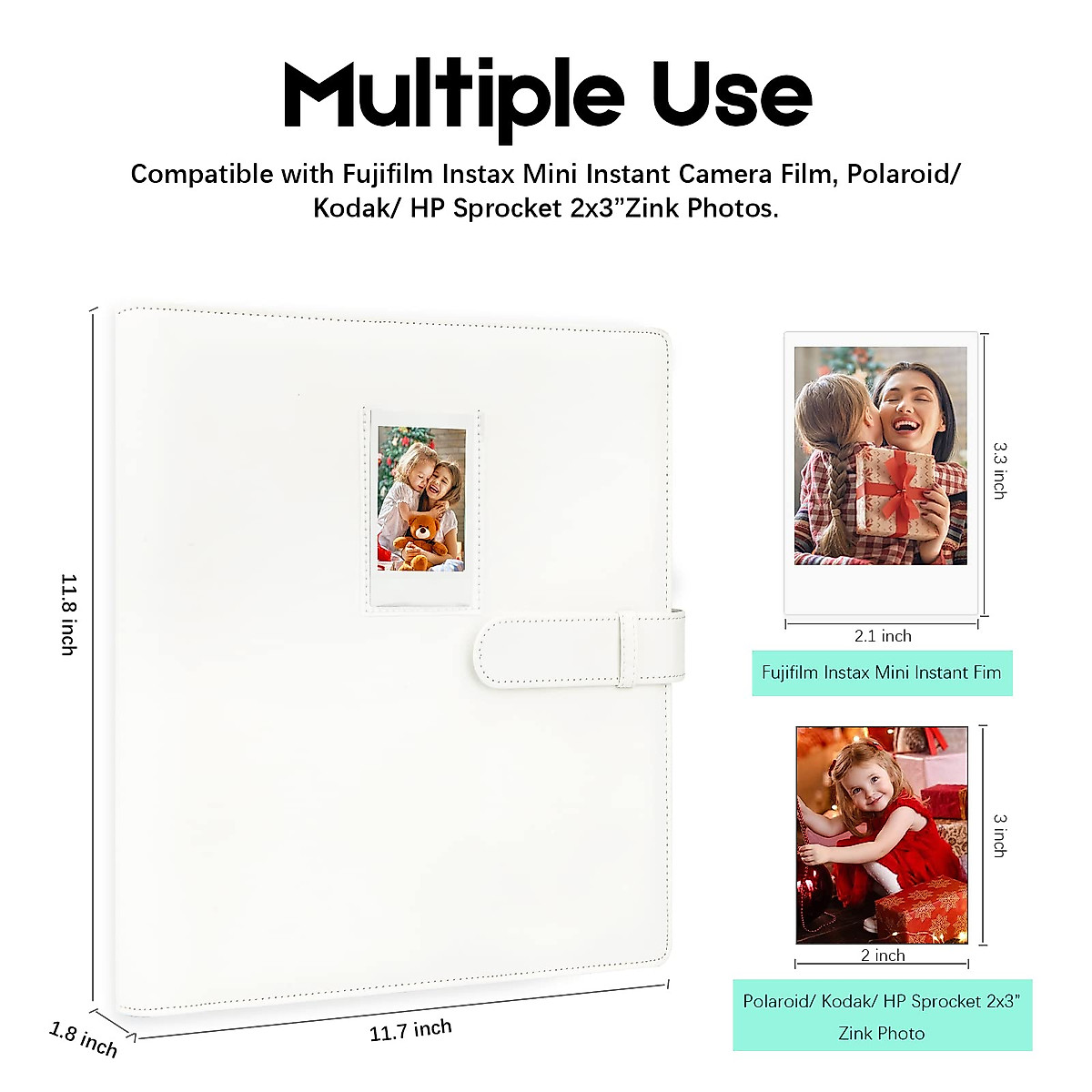 640 Pockets Photo Album for Fujifilm Instax Mini Camera, Photo Album for Polaroid, Leather Cover, Photo Album for Instax Mini 12 11 9 40 90 8 7 Evo LiPlay Instant Camera, 2x3 Photo Album (White)