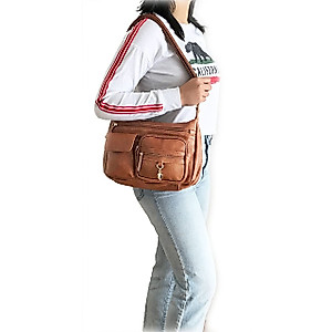 Zzfab Front Pockets side Locking Concealed Carry Purse for Women Small CCW Crossbody Bag Brown