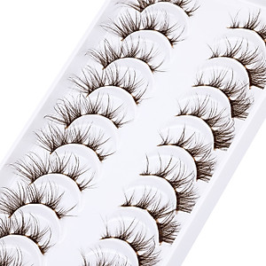 Brown Lashes Anime Eyelashes Natural Look Wispy Fake Eyelashes Manga Clear Band Cluster Eye Lashes Individual DIY False Eyelashes Pestañas Postizas 10 Pairs ALICROWN