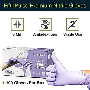 Lilac Nitrile Disposable Gloves - 100 Count - 3 Mil Nitrile Gloves Large - Powder and Latex Free Rubber Gloves - Surgical Medical Exam Gloves - Food Safe Cooking Gloves