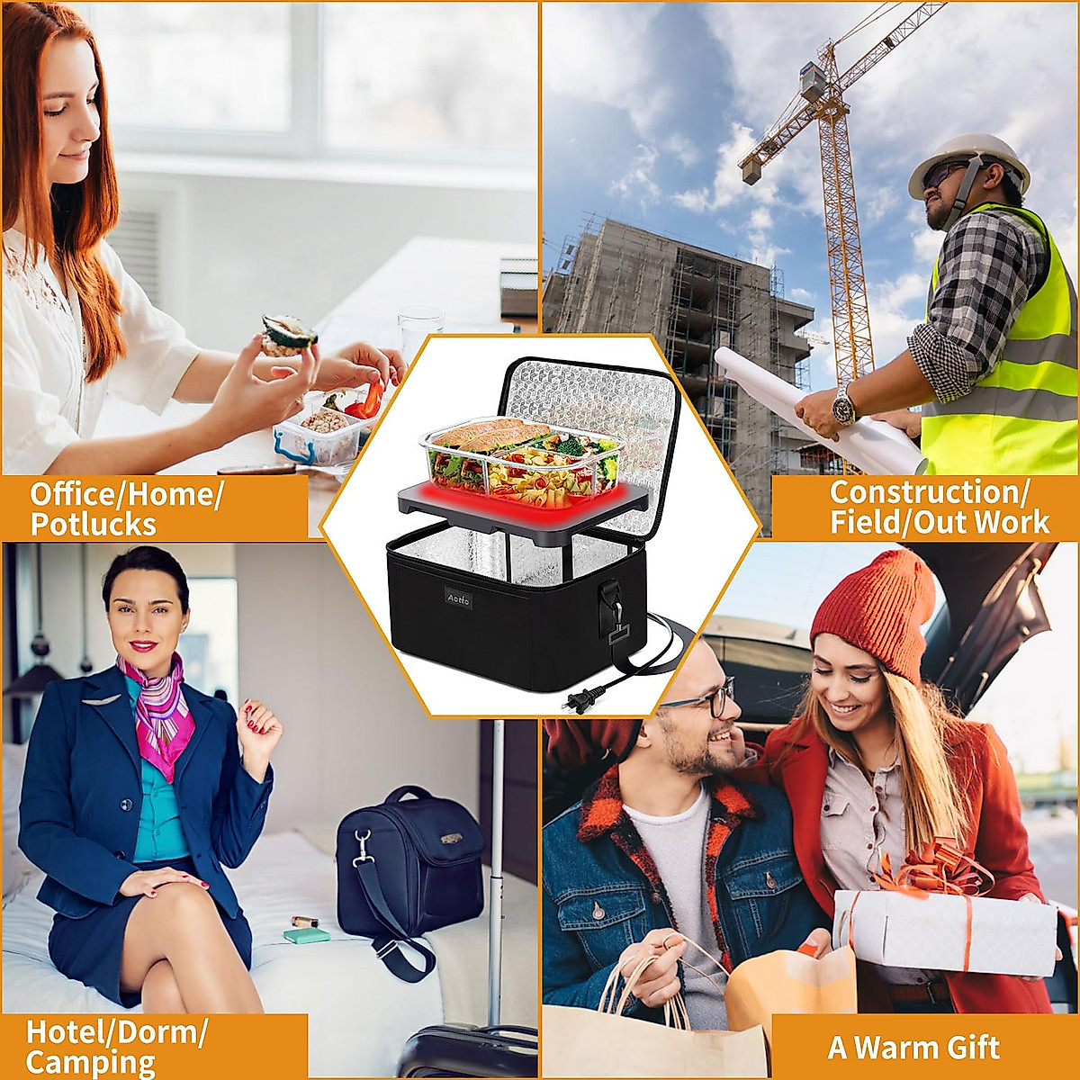 Aotto Portable Oven Personal Food Warmer - 110V Portable Mini Microwave Electric Heated Lunch Box for Work, Cooking and Reheating Meals in Office, Potlucks, Travel Hotel, Home Kitchen (Black)