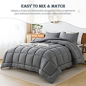 WhatsBedding Grey Comforter Set, Queen Lightweight Comforter Duvet Set for Summer,3 Pieces