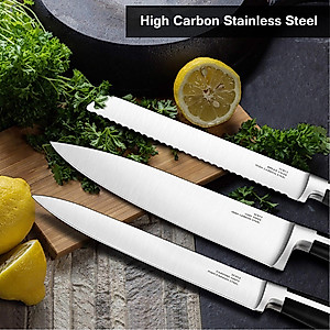 LIANYU 14-Piece Knife Set, Kitchen Knife Set with Block, Professional High Carbon Stainless Steel Chef Knife Set, Forged Knives Set with Honing Steel, Ultra Sharp