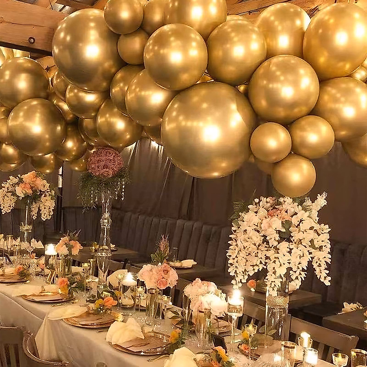 Styirl 130pcs Metallic Gold Balloons Garland Kit - Gold Latex Balloons Different Sizes 18 12 10 5 Inch Party Balloon Kit for Birthday Party Graduation Baby Shower Wedding Holiday Balloon Decoration