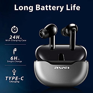 AWEI S1 Ultra Wireless Earbuds Bluetooth 5.3 Earbuds with 4 Mics Call Noise Cancelling, 10 mm Drivers, Stereo Sound Deep Bass in-Ear Headphones, Game Mode, IPX7 Waterproof for Gym Running