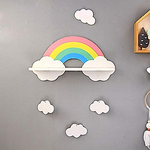 PIBM Stylish Simplicity Shelf Wall Mounted Floating Rack Shelves Rainbow Solid Wood Bookshelf Simple Storage Clothing Store Coffee Shop Save Space,2 Sizes, a , 38x11x20cm