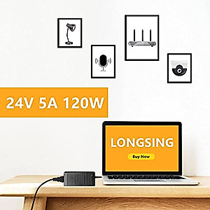 24V Power Supply Adapter, LONGSING 24V 5A AC DC Adapter, AC 100-240V to DC 24V, 5.5X 2.5mm DC Plug, Input 100V-240V, Output 24V 5A 120W, with DC Female Connector