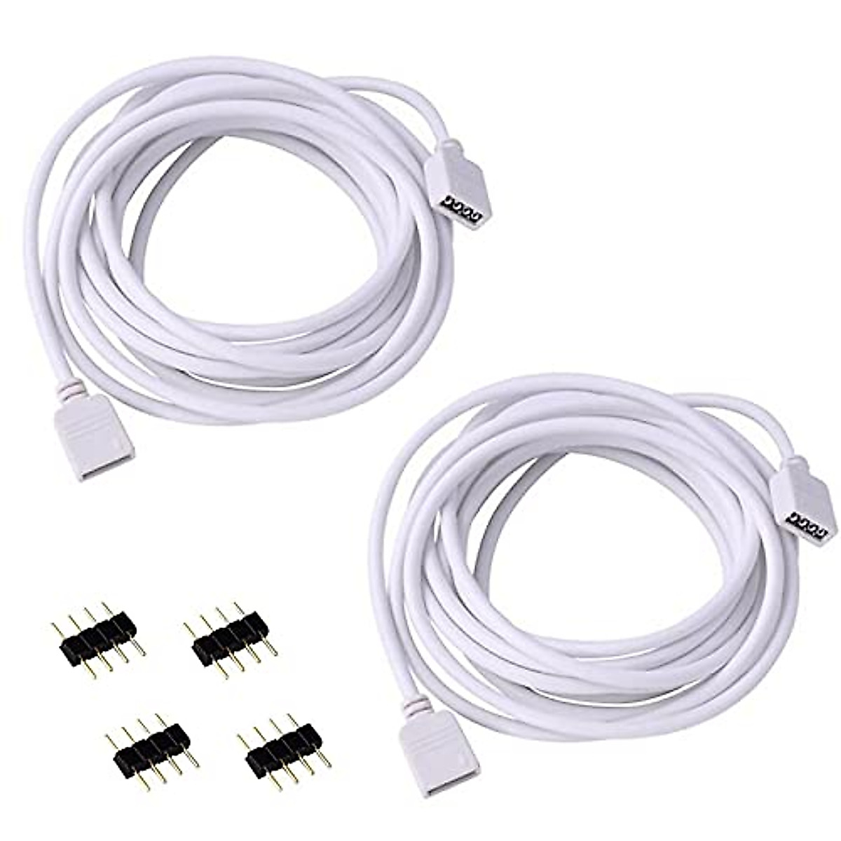 RGBZONE 2 Pack 5M 16.4ft Extension Cable Connect Female Plug to SMD 5050 RGB LED Strip Light with Free 4pcs 4pin Connecto