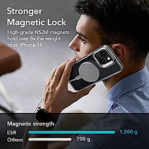 ESR for iPhone 13 Case/iPhone 14 Case, Compatible with MagSafe, Built-in Camera Ring Stand, Military-Grade Protection, Magnetic Phone Case for iPhone 13/14, Classic Kickstand Case (HaloLock), Clear