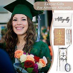 Domensi 6 Pcs Funny Allegedly Lawyer Gifts Judge Gift Lawyer Appreciation Day Gift 20 oz Marble Sign Tumbler Makeup Bag Notepad Ballpoints for Law Paralegal School College Teacher(White)