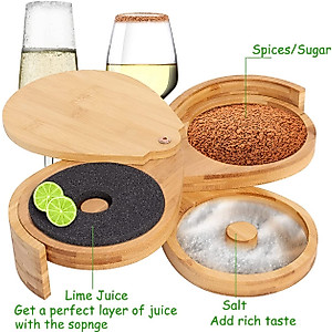 Margarita Salt Rimmer Set Bamboo, 3 Tier Bar Glass Rimmer with Lid and 6 Sponges for Cocktails, Bar Salt and Sugar Margarita for 𝑩𝒂𝒓 𝒂𝒏𝒅 𝒉𝒐𝒖𝒔𝒆 𝒑𝒂𝒓𝒕𝒚, Bloody Mary, Manhattan Drinks