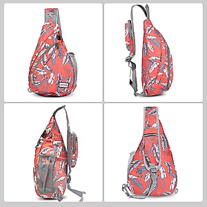 ZOMAKE Sling Bag for Women Men:Small Crossbody Sling Backpack - Mini Water Resistant Shoulder Bag Anti Thief Chest Bag Daypack for Travel Hiking Sports (Orange White Leaf)