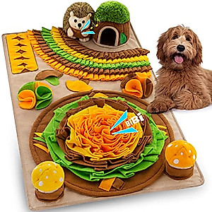 Meilzer Pet Snuffle Mat for Dogs Hedgehog Puzzle Toy Large Sniffing Mat with Squeaky Mushrooms Portable Indoor/Outdoor Digging Mat for Foraging Skills & Stress Relief