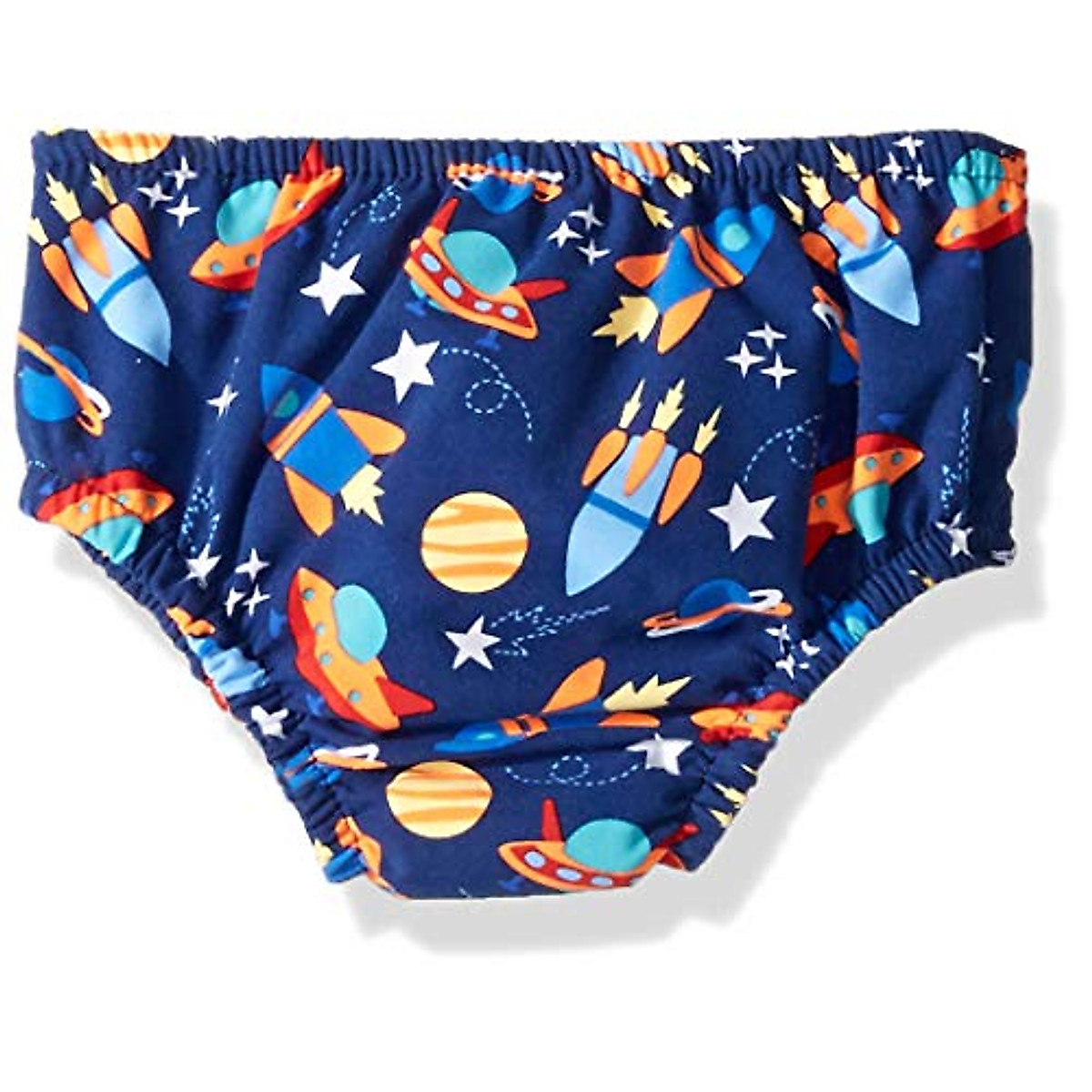 Swim Time Boys' Reusable Swim Diaper UPF 50+ with Side Snaps, Navy Space/Rocketships, Medium