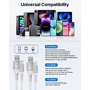 Aioneus iPhone Charger 6FT 2Pack, Apple MFi Certified Lightning Cable, Nylon Braided Charging Cord, Fast Phone Charger Cable Compatible with iPhone 14 13 12 11 Pro Max XR XS 8 7 Plus SE 2020