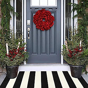 Collive Black and White Outdoor Striped Rug 27.5"x 43", Washable Layered Door Mats Outdoor,Farmhouse Front Porch Rug Decor,Cotton Woven Entryway Rugs for Welcome Mat/Kitchen