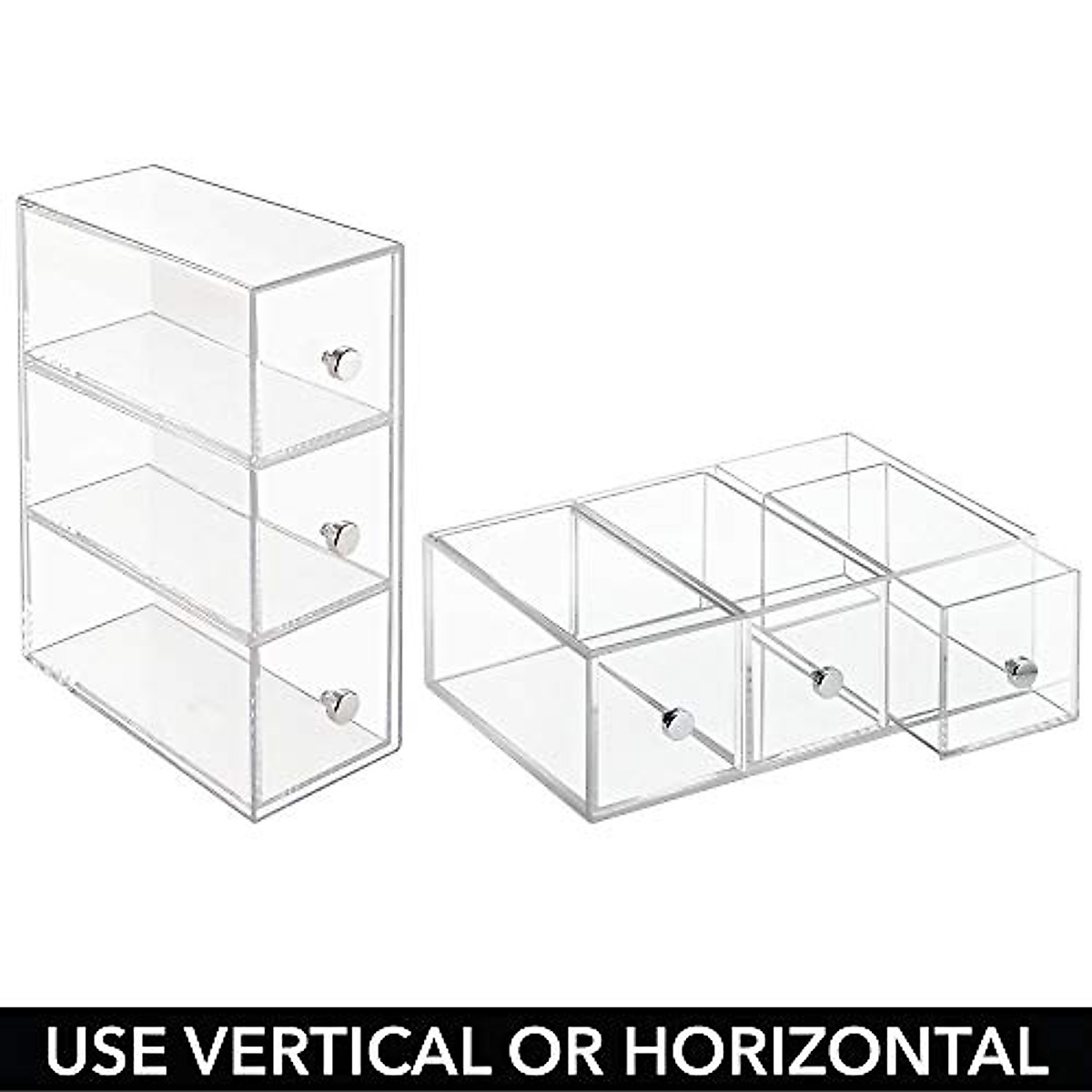 mDesign Plastic Stackable Desktop Organizer Tower Storage Station with 3 Drawers for Home Office - Holds Pens, Sticky Notes, Binder Clips, Notepads, Gel Pens, or Erasers - Lumiere Collection - Clear