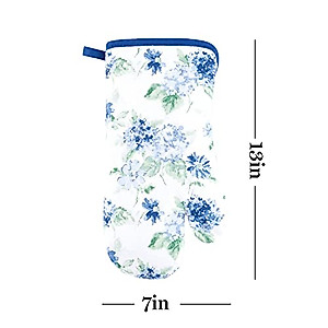Martha Stewart Amber Floral Oven Mitt & Pot Holder Set 2-Pack, Blue/Green, OM: 7"x13" & PH: 7"x10"