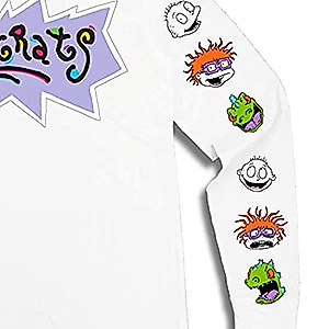 Nickelodeon Mens Long Sleeve Shirt - #TBT Mens 1990's Clothing - Rugrats, Hey Arnold, Ren and Stimpy (White, X-Large)