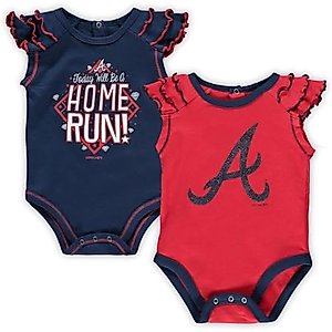 Outerstuff MLB Girls Newborn & Infant 0-24 Months Shining All Star 2 Piece Bodysuit Creeper Set (3/6 Months, Atlanta Braves)