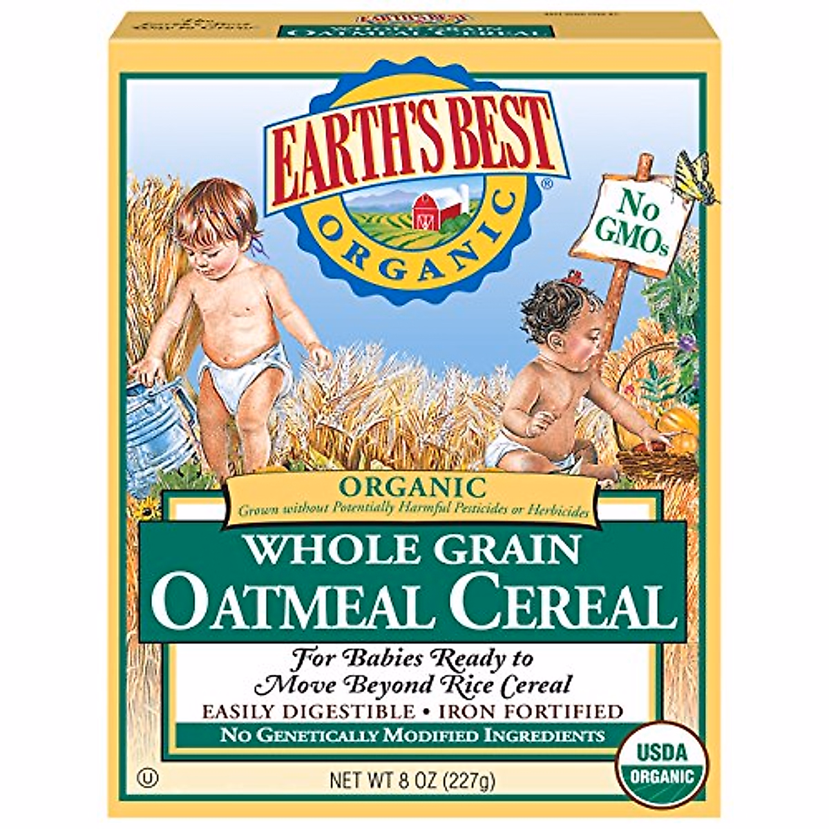 Earth's Best Organic Baby Food, Organic Whole Grain Oatmeal Baby Cereal, Non-GMO, Easily Digestible and Iron Fortified Baby Food, 8 oz Box