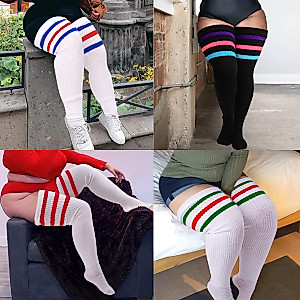 LOUSGUTA Plus Size Thigh High Socks for Thick Thighs- Extra Long Women Striped Cable Knitted Over Knee High Stockings Leg Warmer