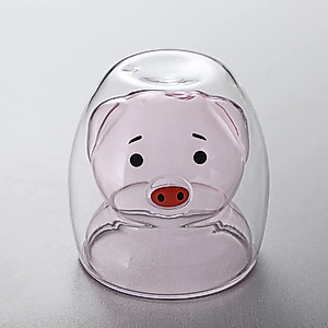 TREEWOO Creative Coffee Mug Cute White Pig Double Wall Milk Juice Tea Glass Cup Heat Resistant Drinkware Crystal Valentine's Day Gift