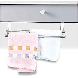 Mxzzand Bathroom Towel Bar Telescopic Towel Holder Rack Sturdy Steel Double Layers Stainless Steel Telescopic Towel Rack Hanger Bathroom Kitchen
