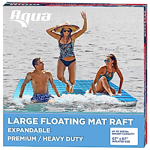 Aqua Ultimate Floating Water Mat – Heavy Duty Floating Island Pad with Expandable Zippers – Navy/White Stripe
