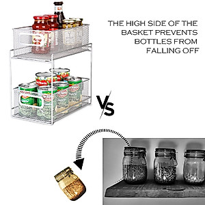 Artestia Under Sink Organizers and Storage Pull Out Drawers 2 Tiers Mesh Sliding Bathroom Cabinet Organizers Baskets Multipurpose Storage Shelf for Bathroom Kitchen, Silver