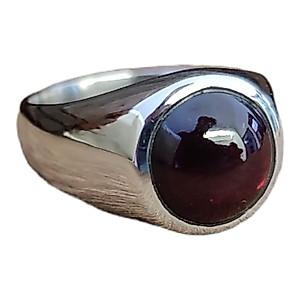 Mens Women Natural Garnet Ring, 10 MM Round Shape Gemstone, 925 Solid Sterling Silver Ring, 22k Gold fill, Signet Ring, Bohemian Ring, Statement Ring, Gift Ring (925 Solid Silver, 8)