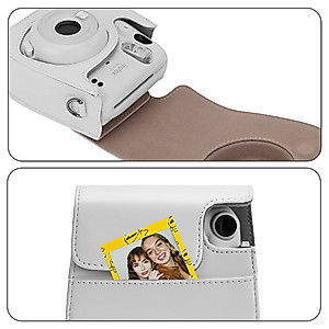 Camera Case Compatible with Fujifilm Instax Mini 11/ 9/ 8/ 8+ Instant Camera with Adjustable Strap and Pocket (White)