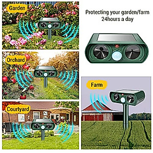 Lubatis 2 Pack Animal Repellent Outdoor Solar Animal Repeller Deterrent with Motion Sensor Ultrasonic Repellent for Cat, Squirrel, Deer, Raccoon, Skunk, Rabbit, Dog, Waterproof